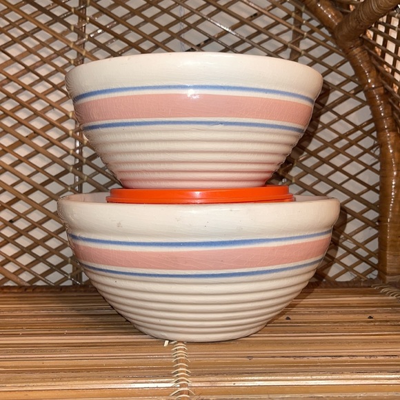 Accents | Antique Pair Of Beehive Farm House Bowlmixing Bowl Pink And ...